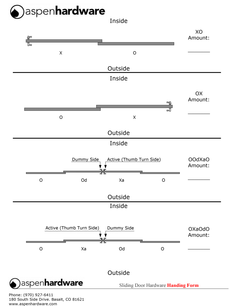 Sliding Door Hardware Handing Form – Aspen Hardware Company